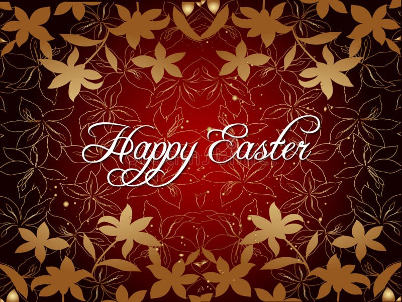 Red Background with Gold Flowers and the Words Happy Easter Written in ...