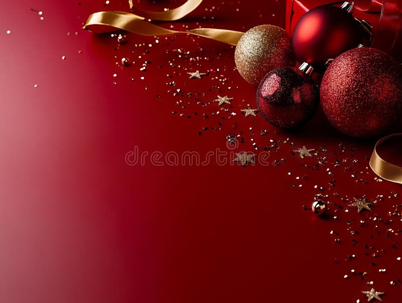 A Red Background with Red and Gold Ornaments and a Gift Box Stock Photo ...