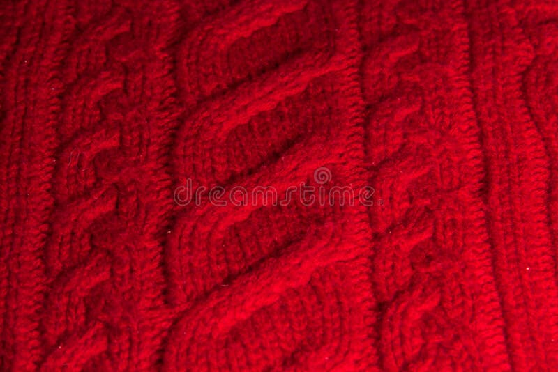 Red Background of Knitted Texture of Thick Thread, Braids and Straight ...