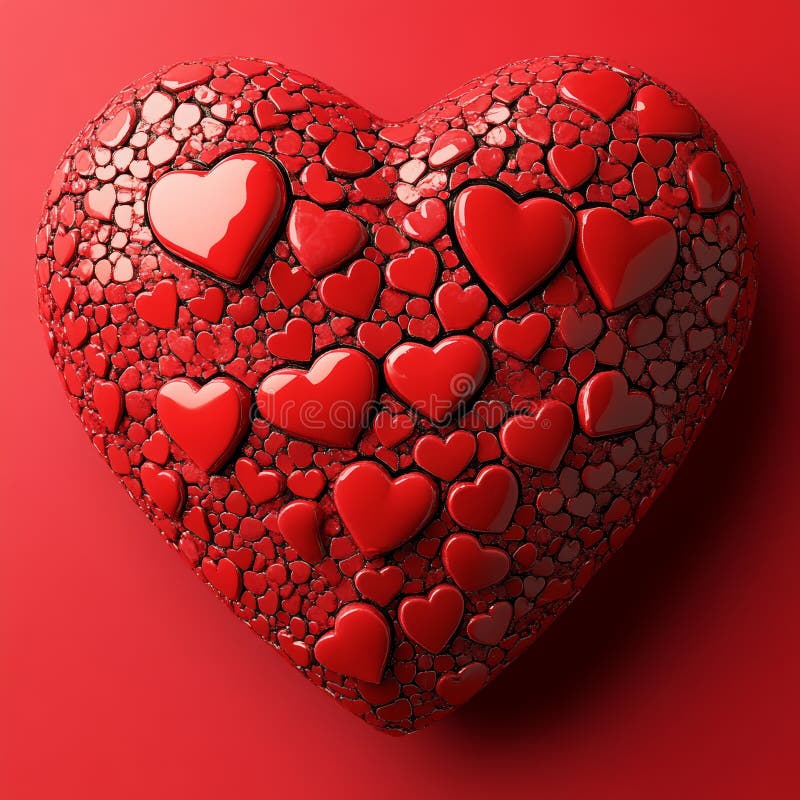 On a Red Background, Multiple Red Hearts Combine To Form a Bigger Heart ...