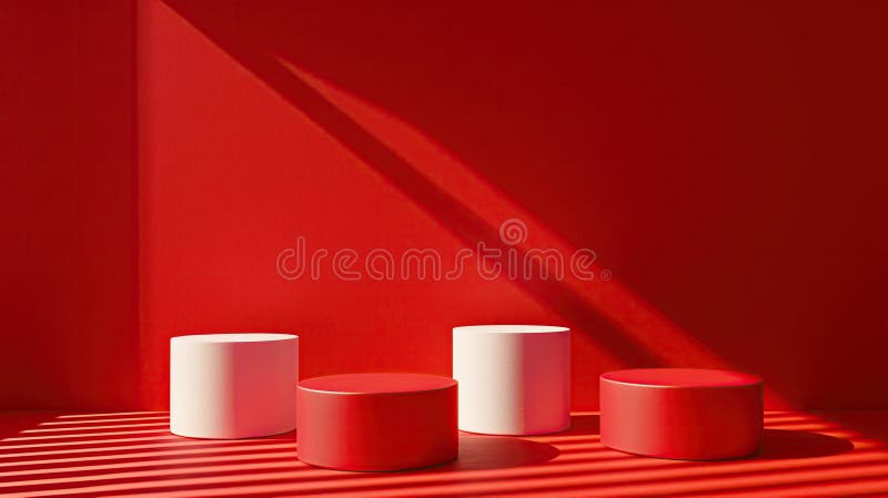 Red Background for Product Presentation with Cylinders Stock Photo ...