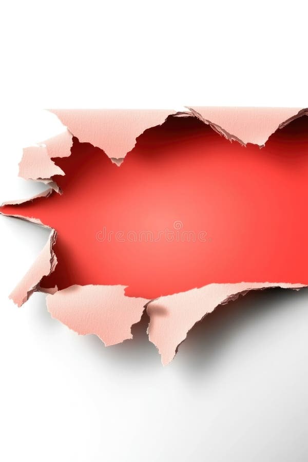 Red Background Revealed through Torn White Paper Edges Stock Photo ...