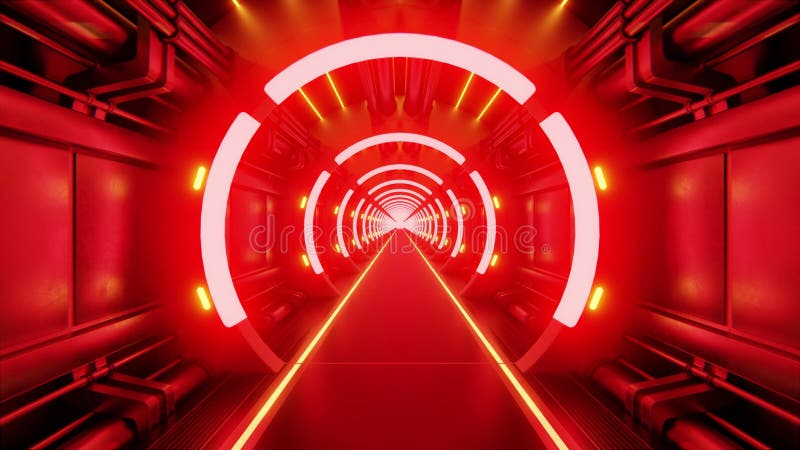 Red Background Science Fiction Interior. Sci-fi Corridors. 3d Animation ...