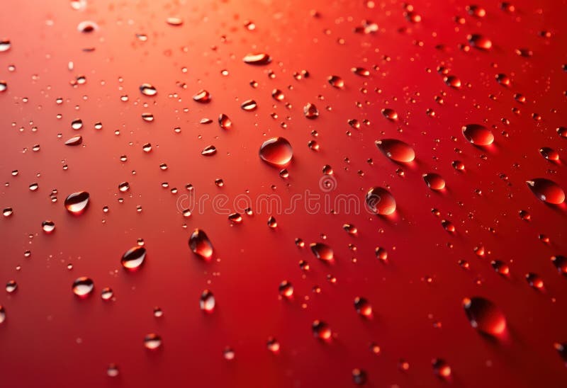 Red Background Shows Many Small Water Drops. Close Up View of Water ...
