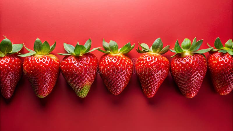 Red Background Strawberry Row Seven Ripe Berries Stock Illustration ...