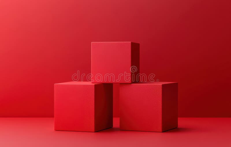 Red Background with Three Cubes Stacked in a Geometric Arrangement on a ...
