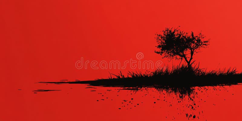 A Red Background with a Tree in the Foreground Stock Illustration ...