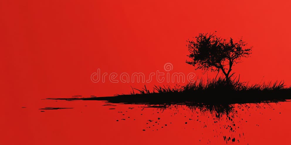 A Red Background with a Tree in the Foreground Stock Illustration ...