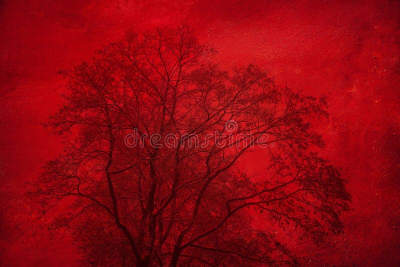 Red Background With A Tree Silhouette Stock Image - Image of bunch ...