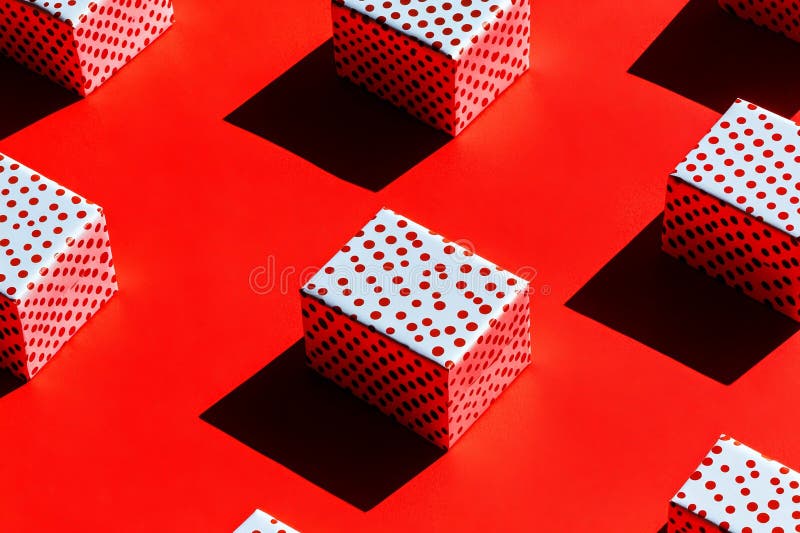 On a Red Background, a Trending Pattern Made from Gift Boxes Stock ...