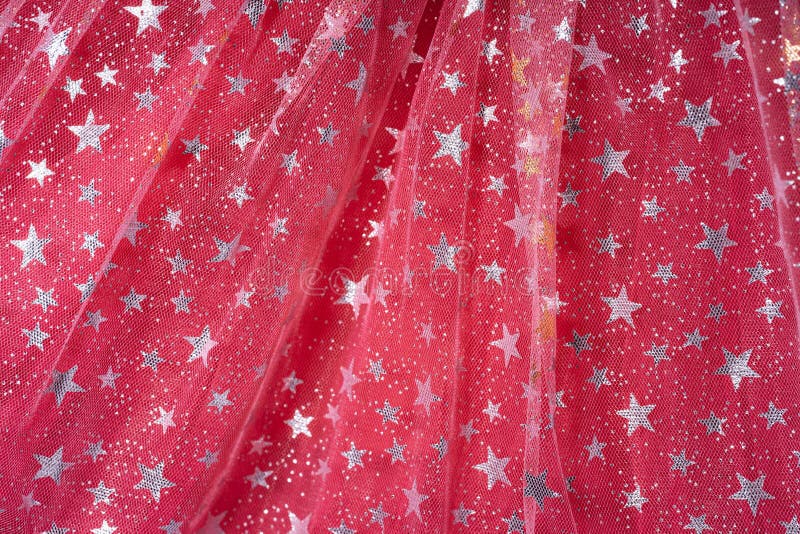 Red Background of Tulle on Tulle with Shining Stars Stock Photo - Image ...