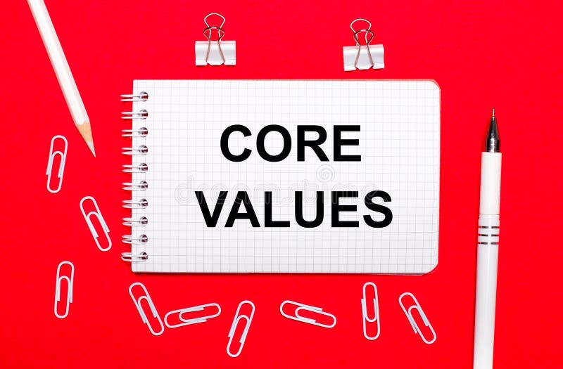 On a Red Background, a White Pen, White Paper Clips, a White Pencil and ...