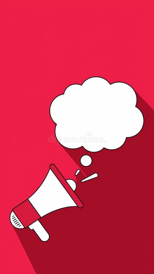 Red Background with White Speech Bubble, Red Megaphone Pointing ...