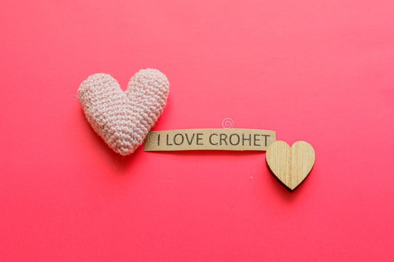 Red Background Wit Hearts and Words I Love Crochet Stock Photo - Image ...