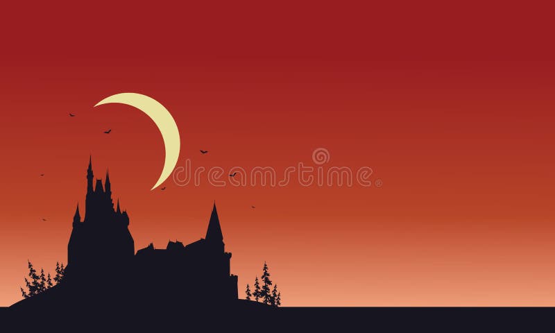 Red Backgrounds Halloween Castle Silhouette Stock Vector - Illustration ...