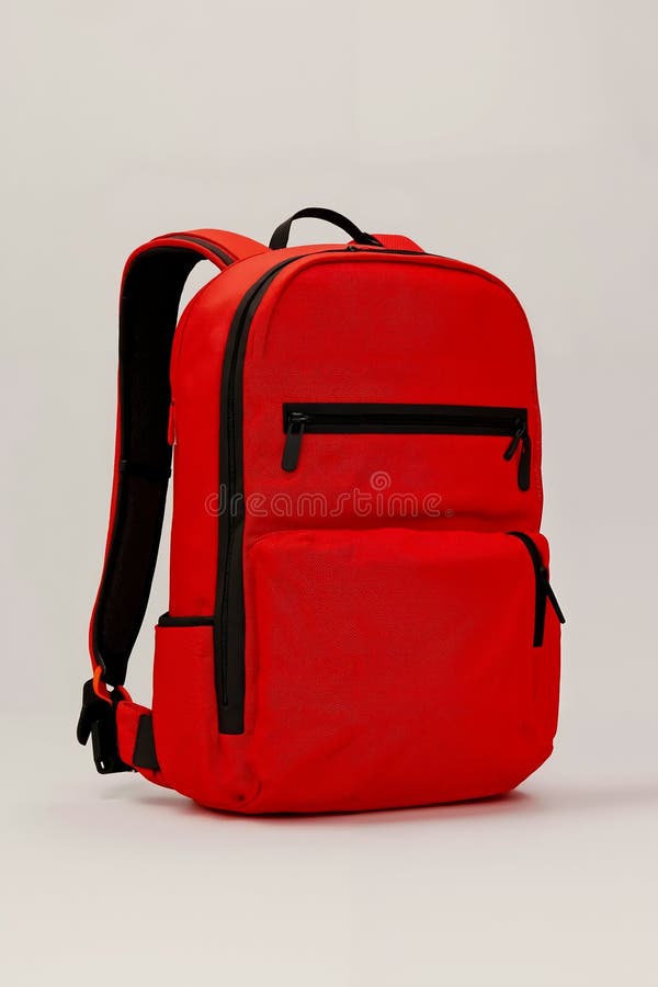 A Red Backpack with a Black Zipper on the Front Stock Image - Image of ...