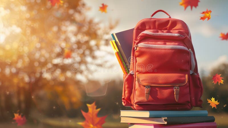 The Red Backpack and Books.AI Generated Image Stock Image - Image of ...