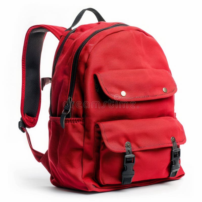 Red Backpack on White Floor Stock Photo - Image of school, minimalistic ...