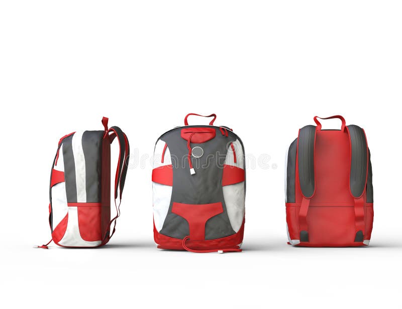 Red Backpack on White Background - Side View Stock Photo - Image of ...