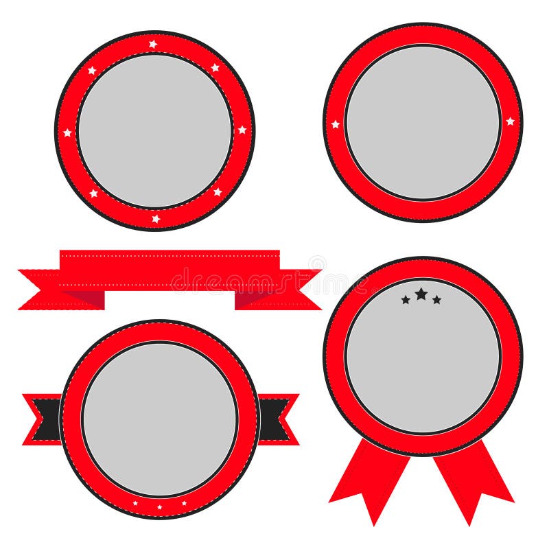 Red Badge and Label Set with Ribbon and Stars. Empty Templates Stock ...