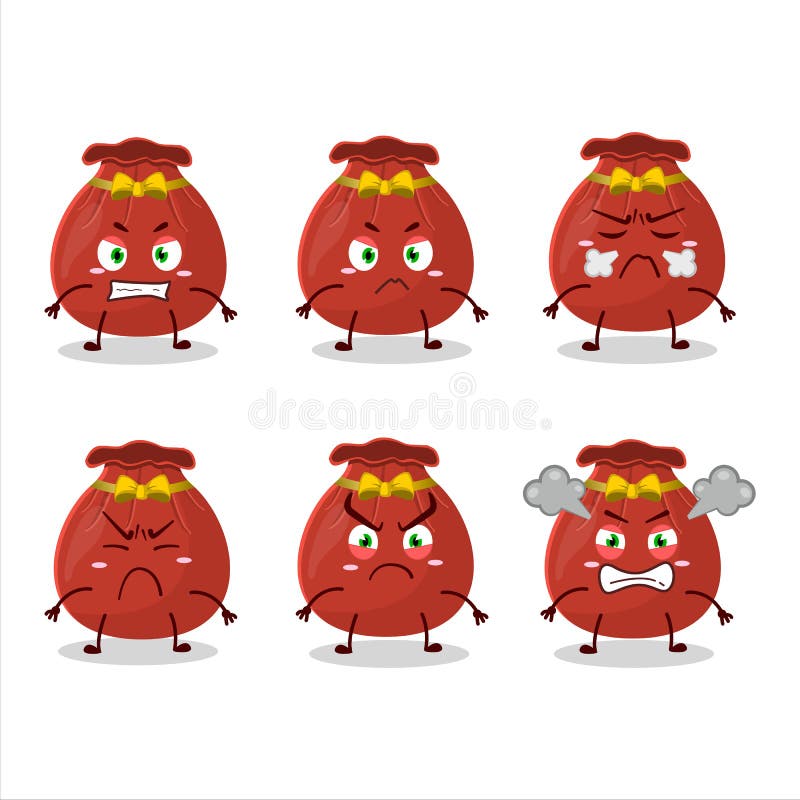 Red Bag Cartoon Character with Various Angry Expressions Stock ...