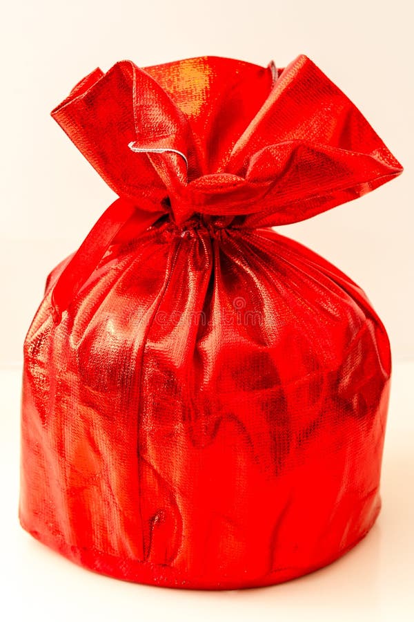 Red Bag Cinched at Top on White Background Stock Image - Image of ...