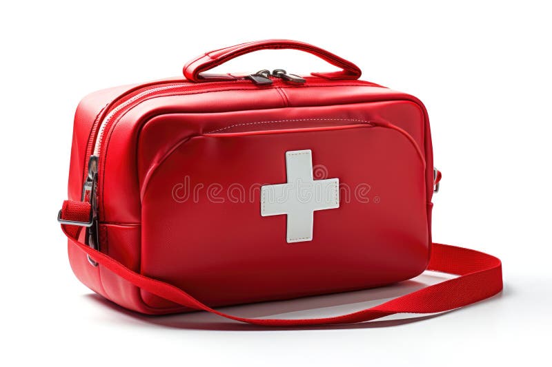 Red Bag with First Aid Kit on White Background Stock Photo - Image of ...