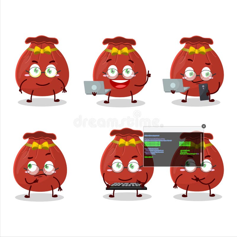 Red Bag Programmer Cute Cartoon Character with Stock Vector ...