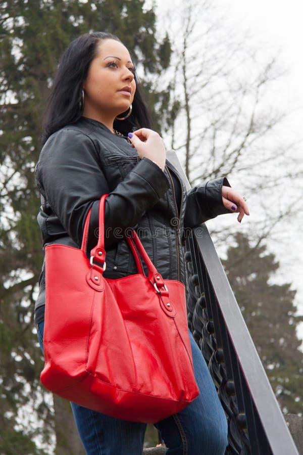 Red bag woman stock photo. Image of woman, outdoors, brunette - 45619970