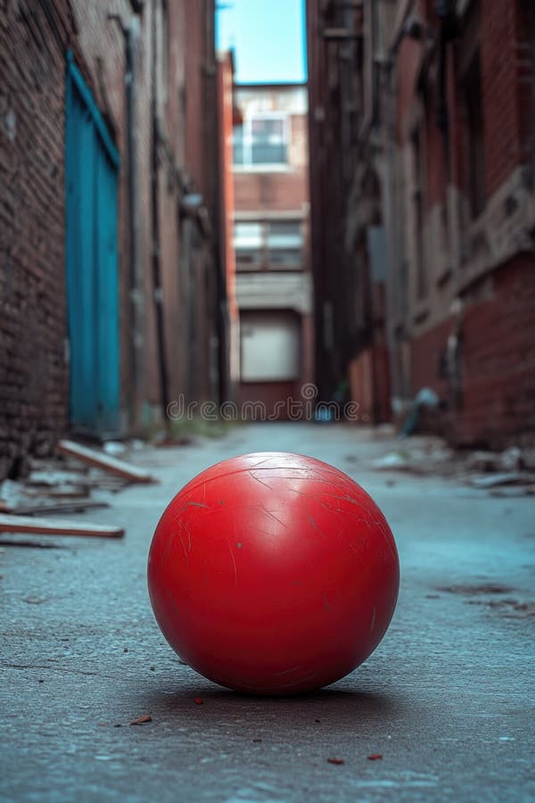 Red Ball in Alley stock image. Image of abandoned, nighttime - 373087205