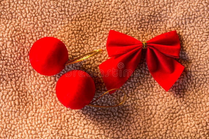 Red Ball with Bow on Fabric Christmas Still Life Stock Photo - Image of ...