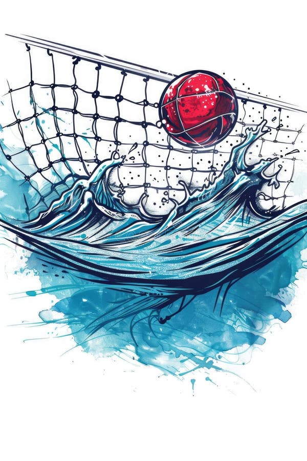 A Red Ball is Hitting a Net, Creating Water Splashes Stock Photo ...