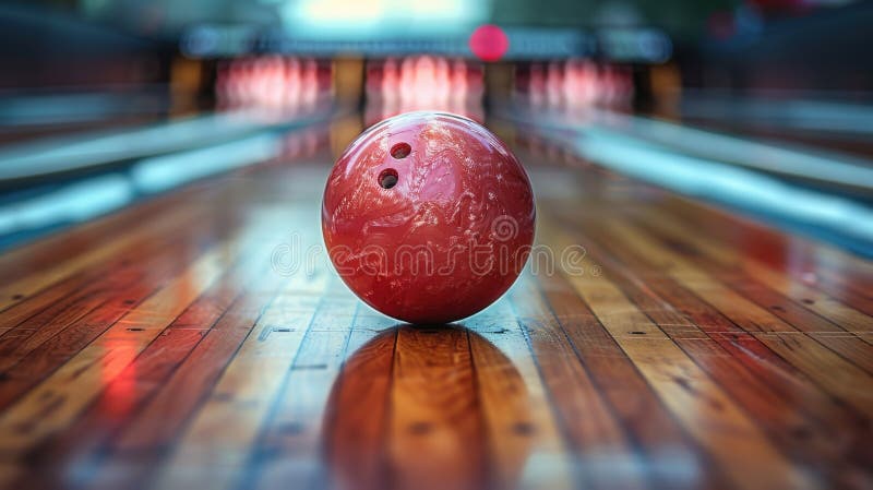 Red Ball on the Lane at the Bowling Alley Stock Photo - Image of play ...