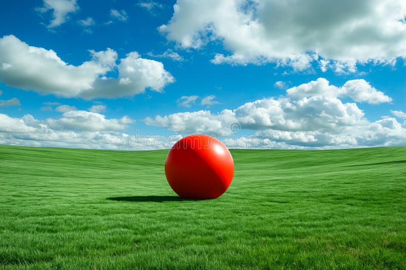 A Red Ball in the Middle of a Green Field. Generative AI Stock Image ...