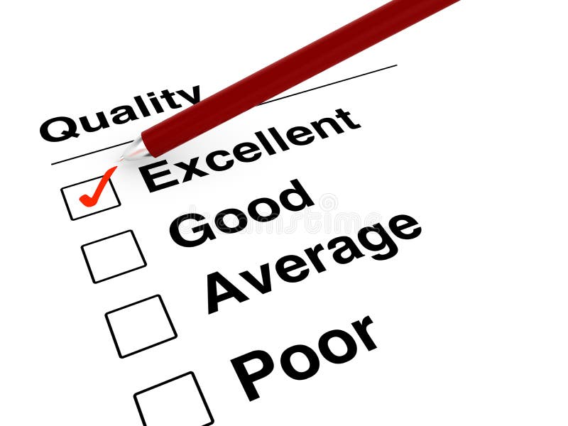 Red Ball Pen Setting a Mark at Excellent on Quality Checklist Stock ...