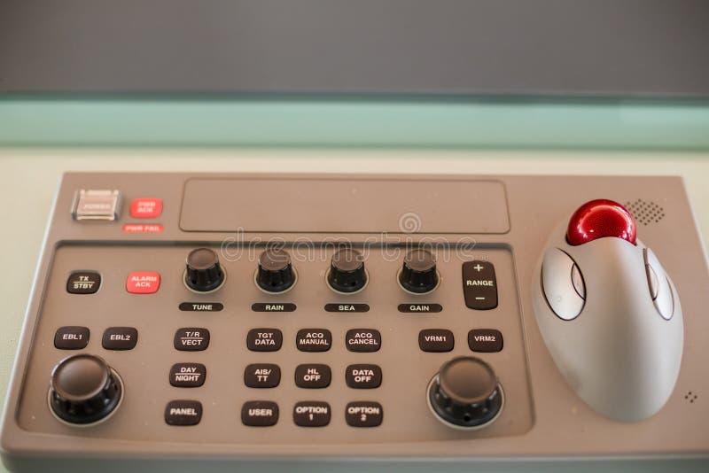 Red Ball and Press Button on Panel in Control Room on International ...