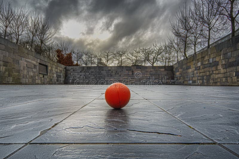 A Red Ball Sitting on a Cement Floor, Suitable for Various Design ...