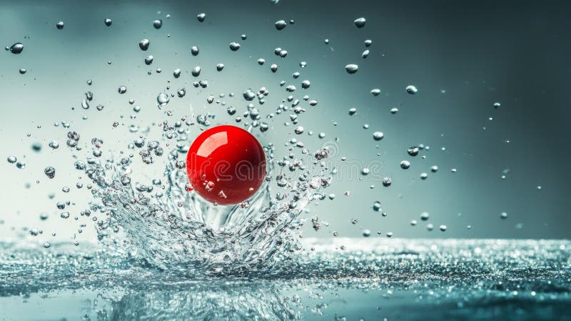 Red Ball Splashing into Water with Droplets Stock Photo - Image of ...