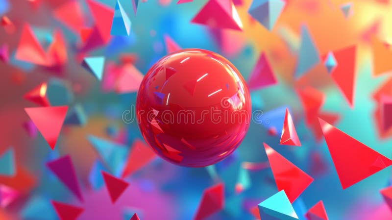 A Red Ball is Surrounded by a Bunch of Triangles Stock Illustration ...