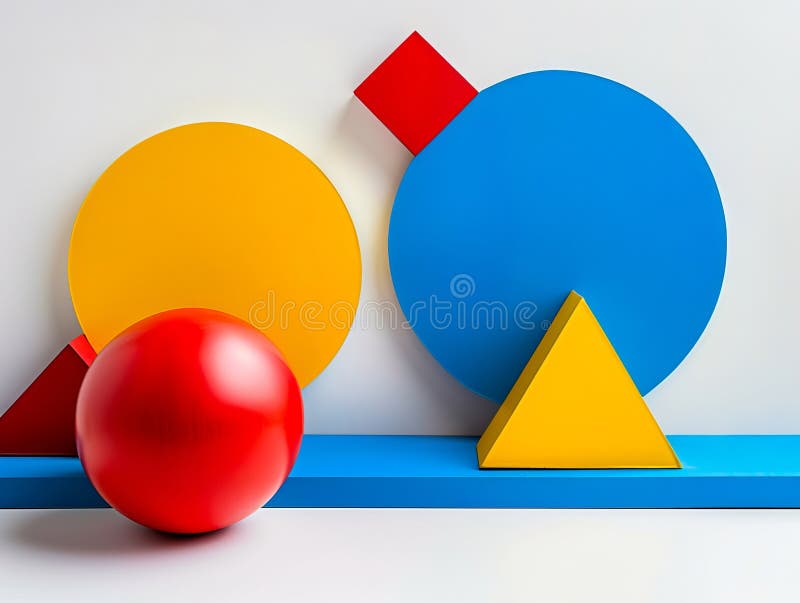 A Red Ball and Two Blue and Yellow Shapes Stock Image - Image of ball ...