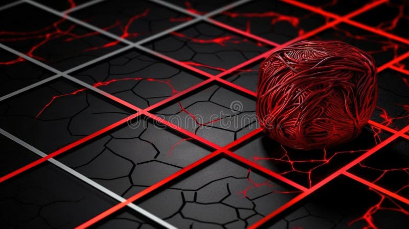A Red Ball of Yarn on a Black and Red Tiled Floor Stock Illustration ...