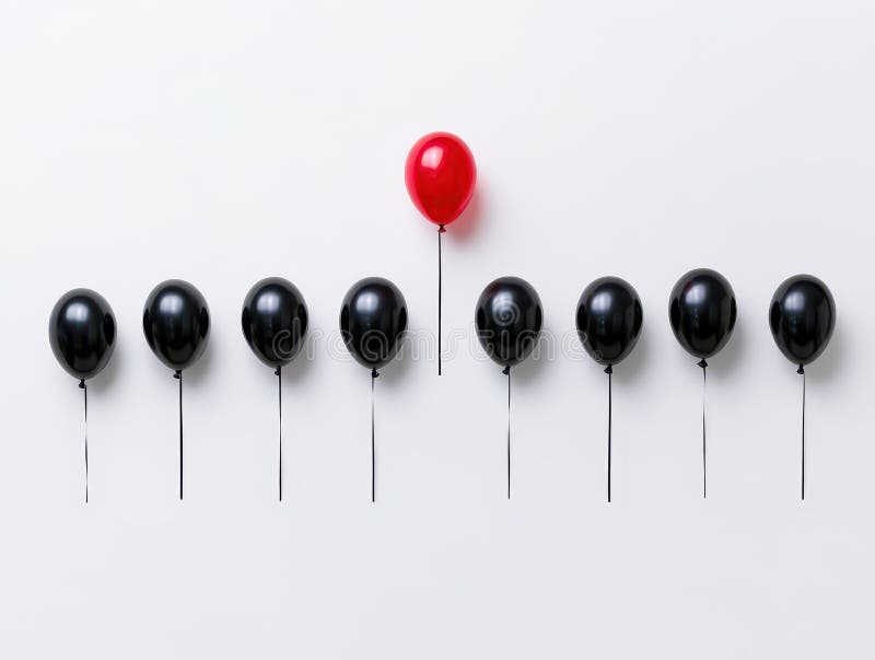 Red Balloon among Black Balloons Creating a Visual Contrast Stock Photo ...