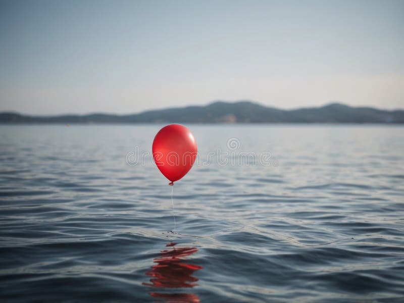 Red Balloon Floating on Calm Ocean Water. Stock Image - Image of jones ...