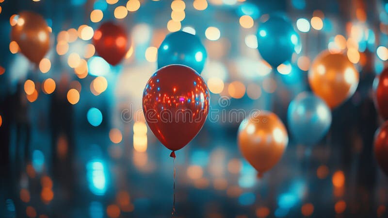 Red Balloon Floating among Colorful Festive Lights Stock Illustration ...