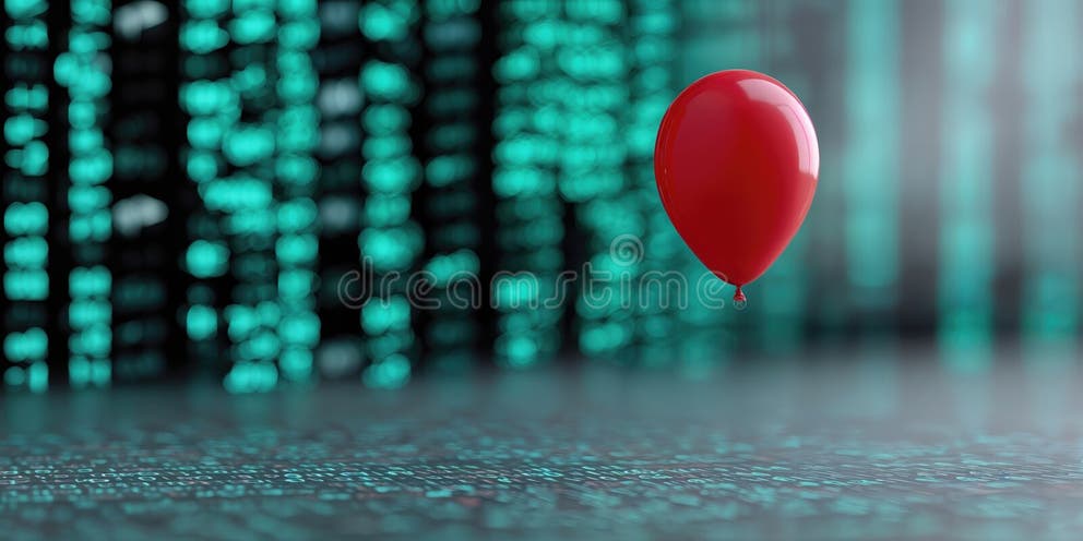 Generative AI Red Balloon Floating in a Digital Matrix Representing ...