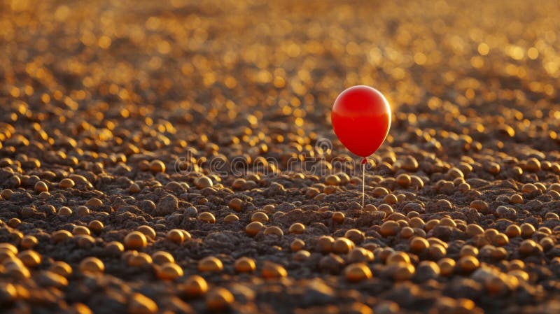Red Balloon in a Golden Field at Sunset Stock Illustration ...