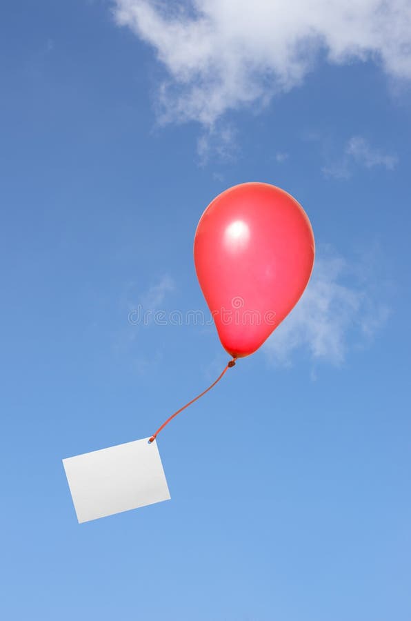 Red Balloon With Greeting Card In The Sky Stock Photo - Image of ...