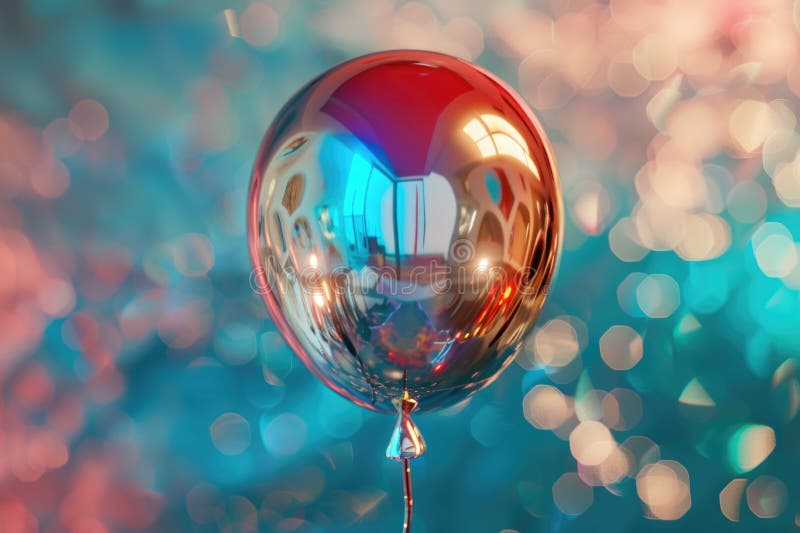 A Red Balloon with a Reflective Surface Showing a Person S Image Stock ...