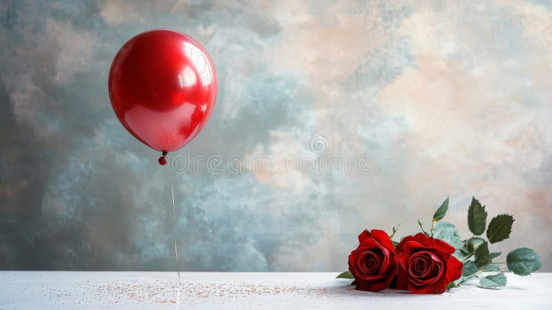 Red Balloon and Roses Romantic Setting Stock Illustration ...