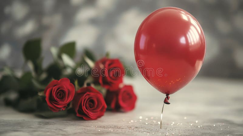 Red Balloon and Roses Romantic Valentine Scene Stock Illustration ...
